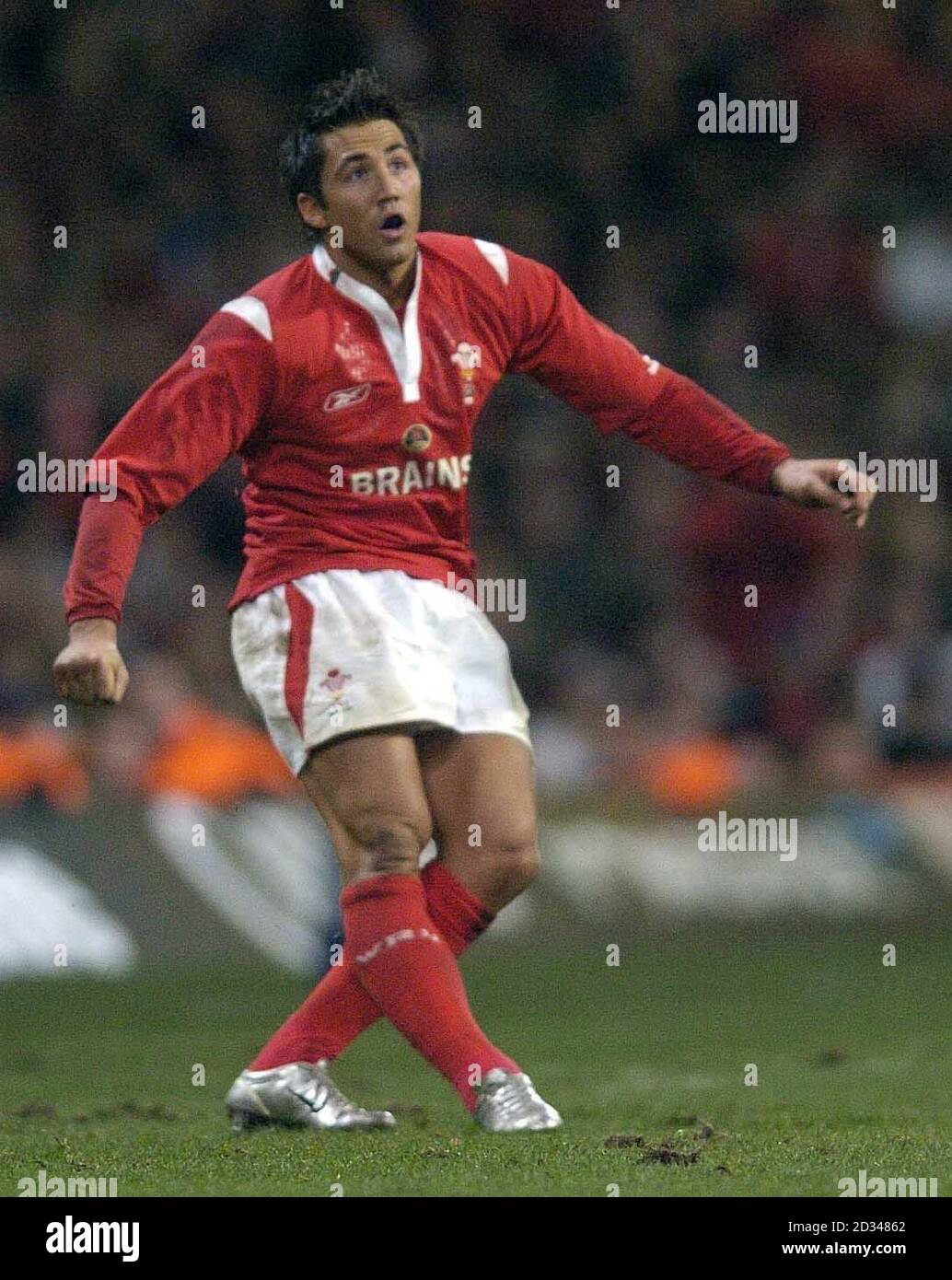 Wales' Gavin Henson watches his penalty kick go over the posts against ...