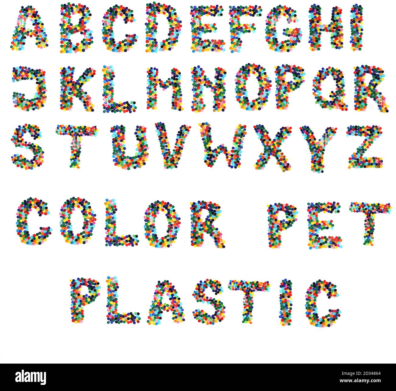 alphabet from plastic caps isolated on the white background Stock Photo ...
