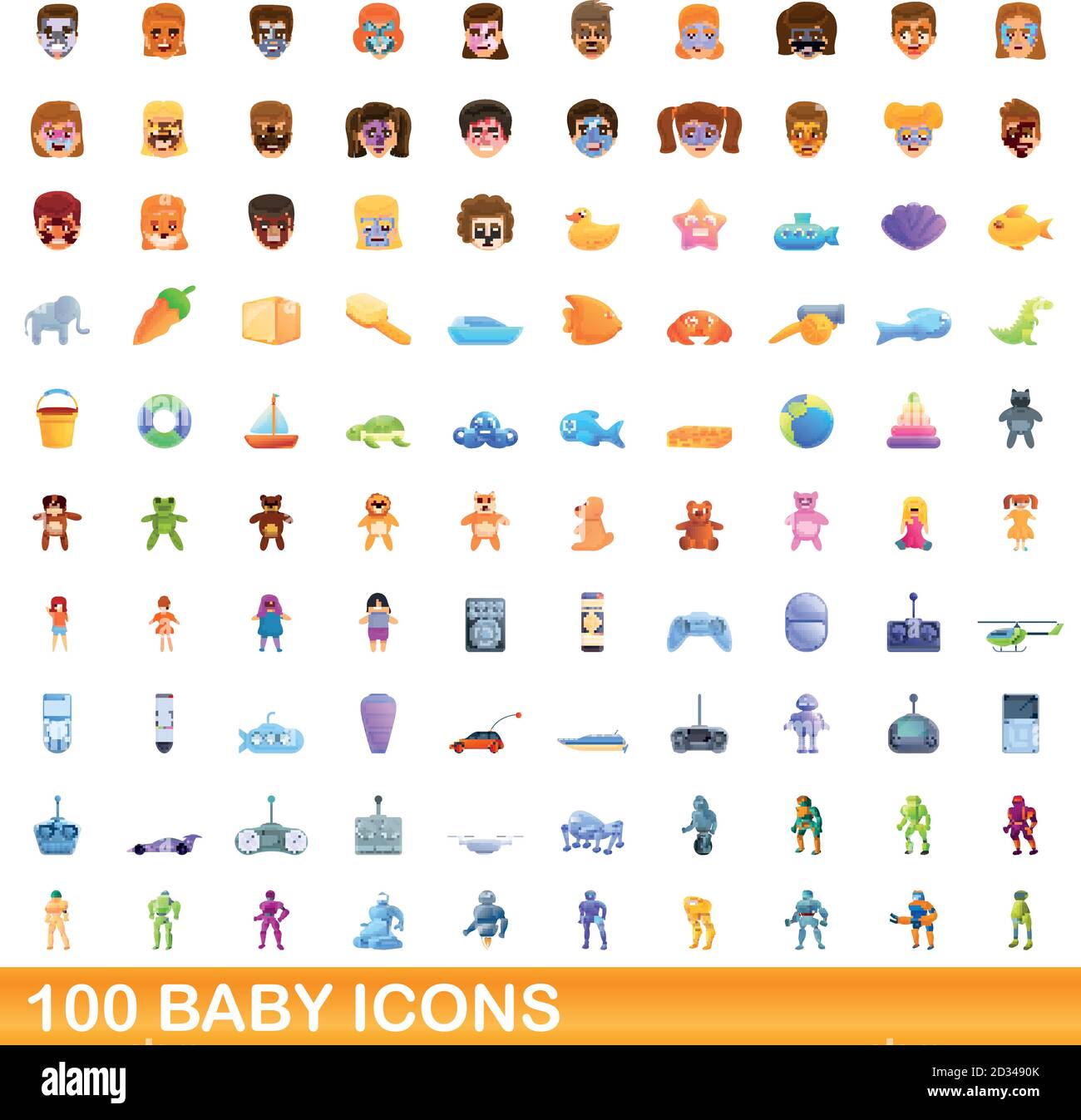 100 baby icons set. Cartoon illustration of 100 baby icons vector set ...