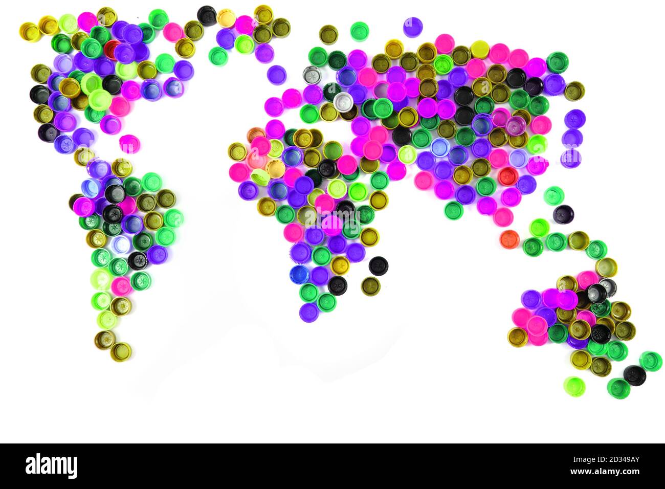 world map from plastic caps isolated on the white background Stock ...