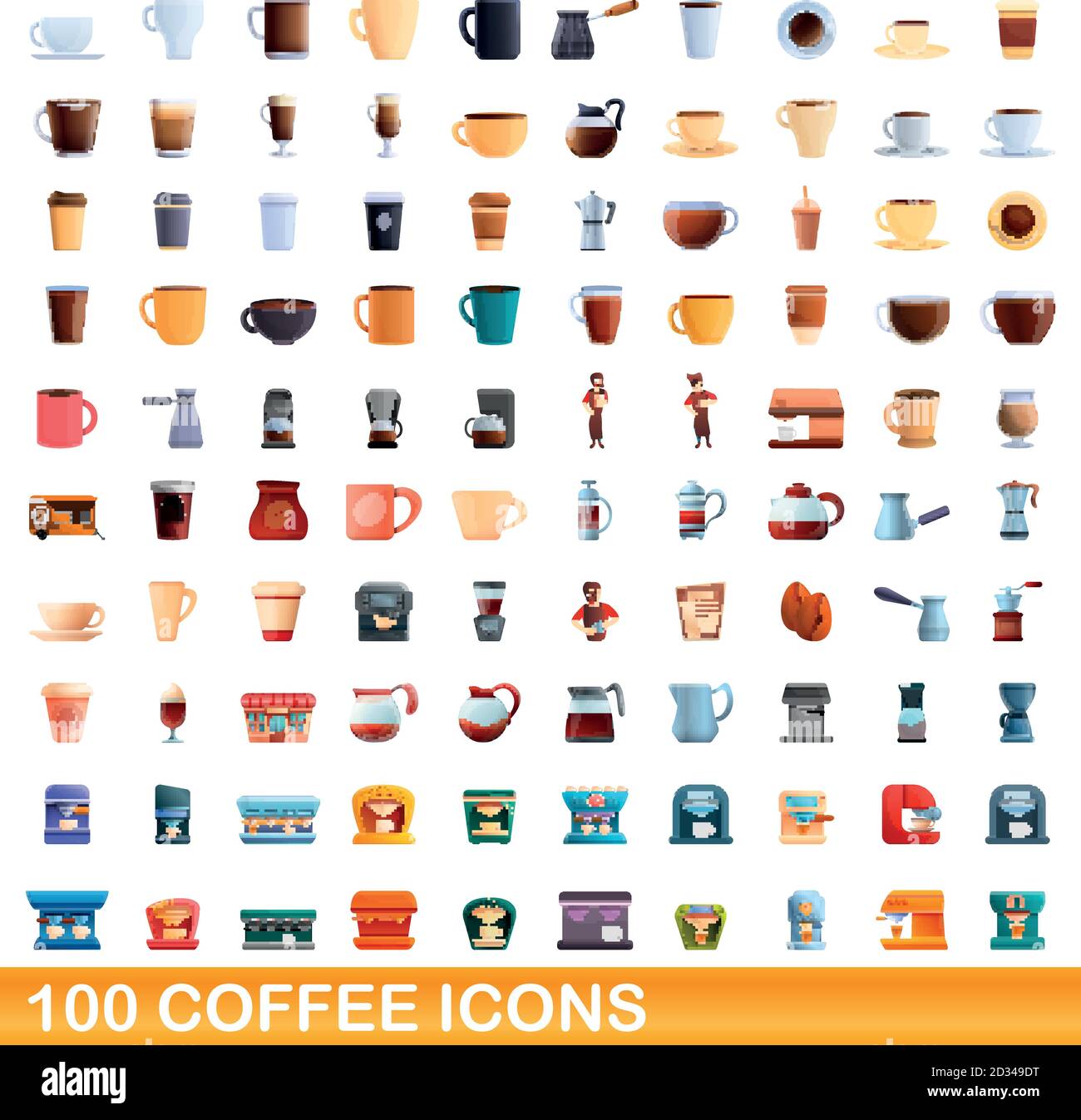 100 coffee icons set. Cartoon illustration of 100 coffee icons vector ...