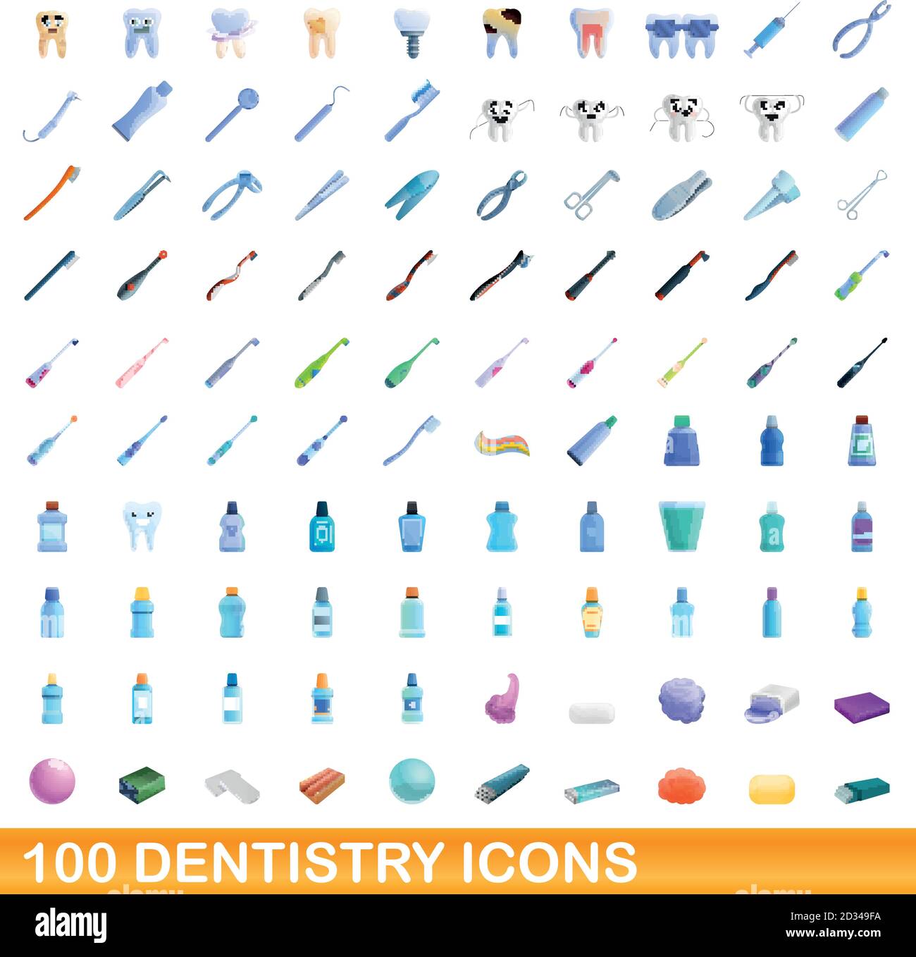 100 dentistry icons set. Cartoon illustration of 100 dentistry icons ...