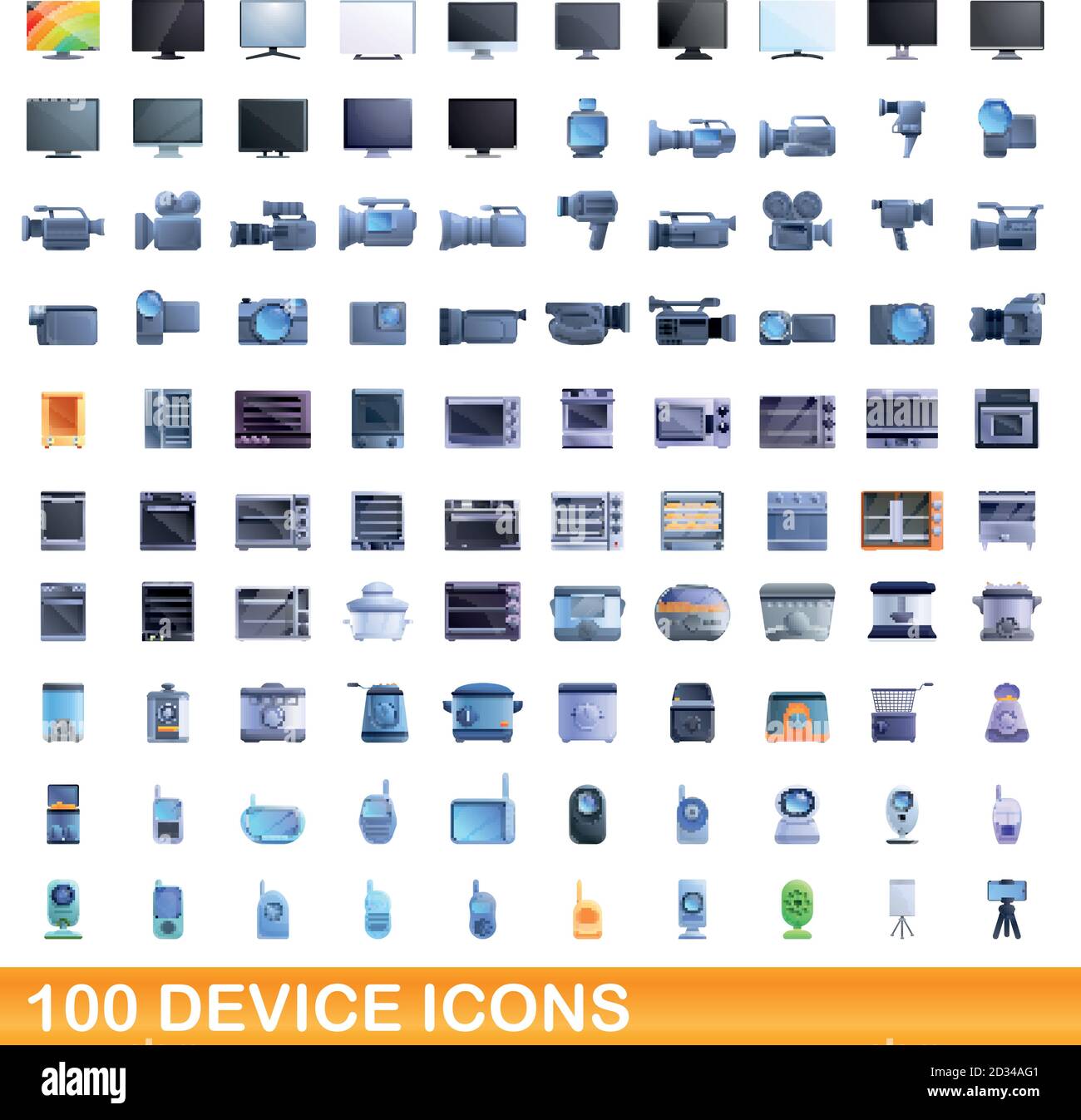 100 device icons set. Cartoon illustration of 100 device icons vector ...