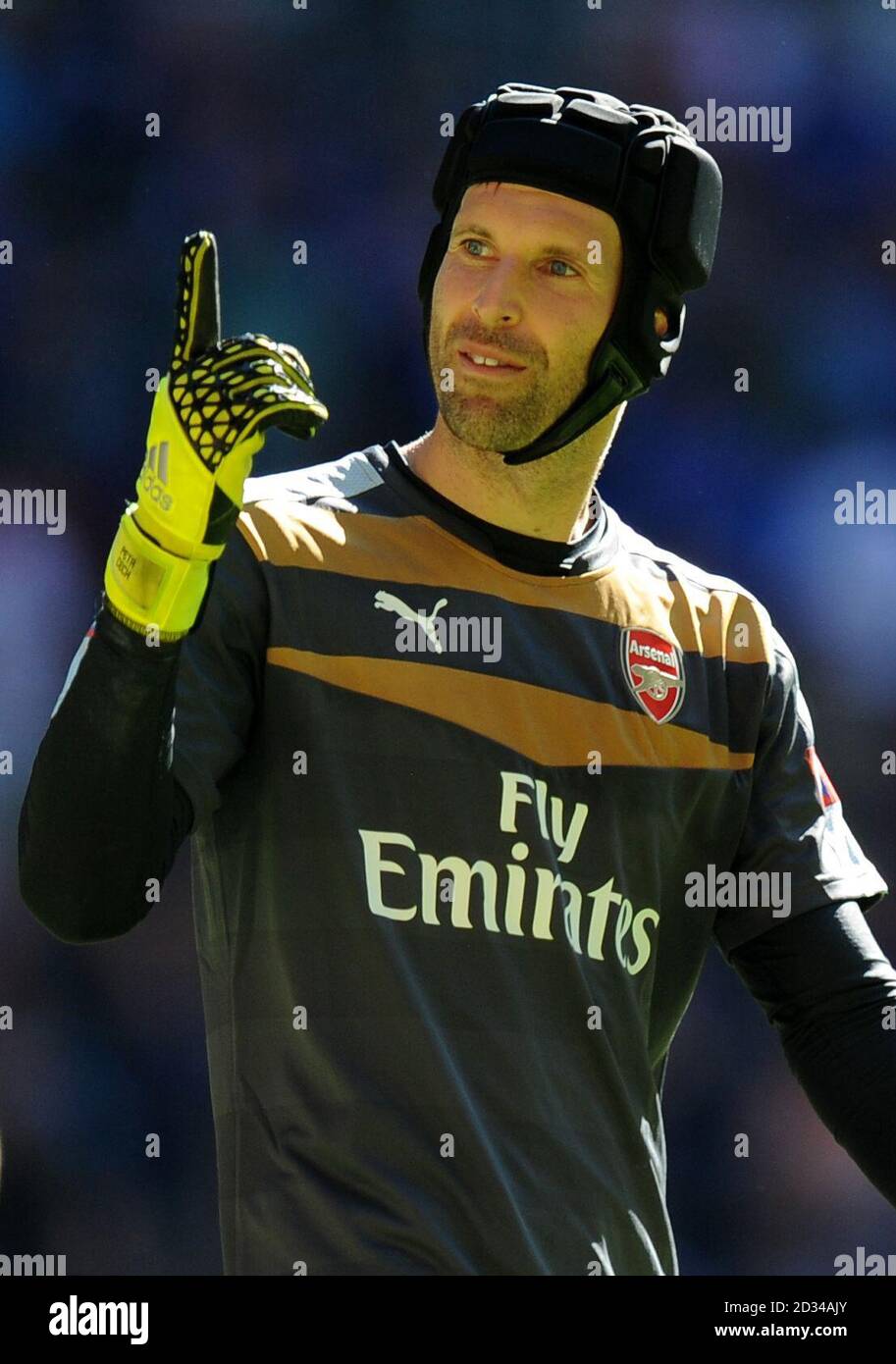 Arsenal goalkeeper Petr Cech celebrates victory after the final whistle ...