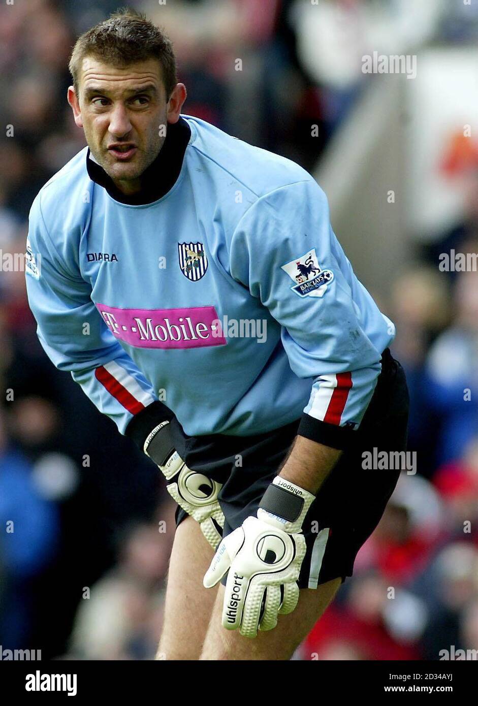 West Bromwich Albion goalkeeper Russell Hoult holds his leg in ...