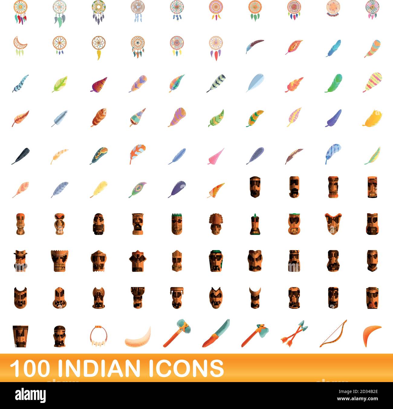 100 indian icons set. Cartoon illustration of 100 indian icons vector ...