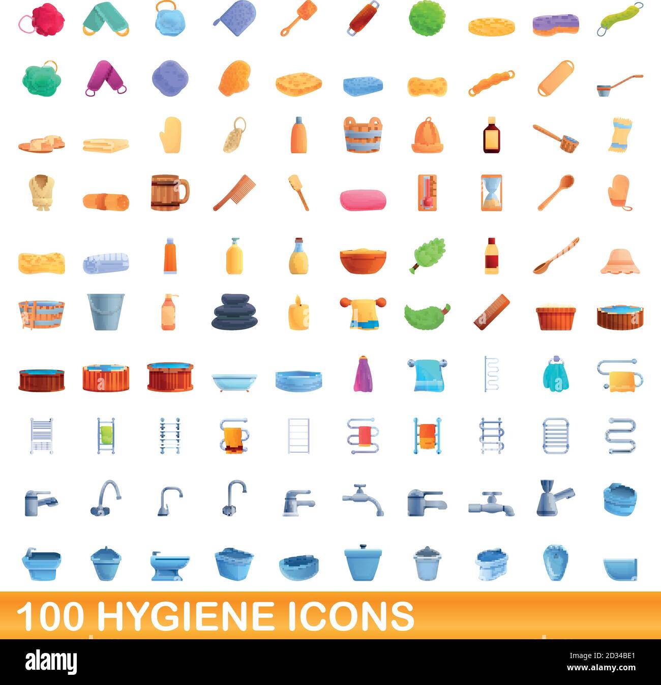 100 hygiene icons set. Cartoon illustration of 100 hygiene icons vector ...