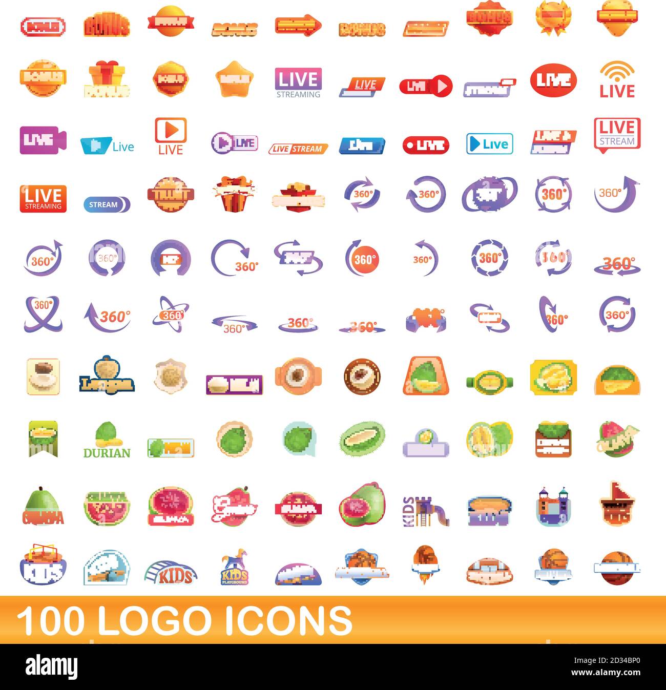 100 logo icons set. Cartoon illustration of 100 logo icons vector set ...