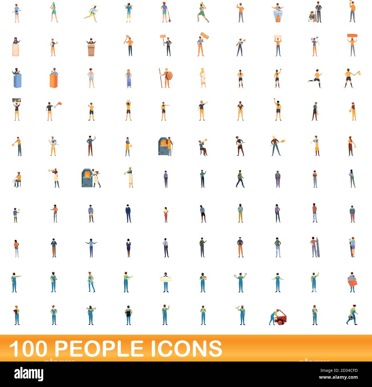 100 people icons set. Cartoon illustration of 100 people icons vector ...
