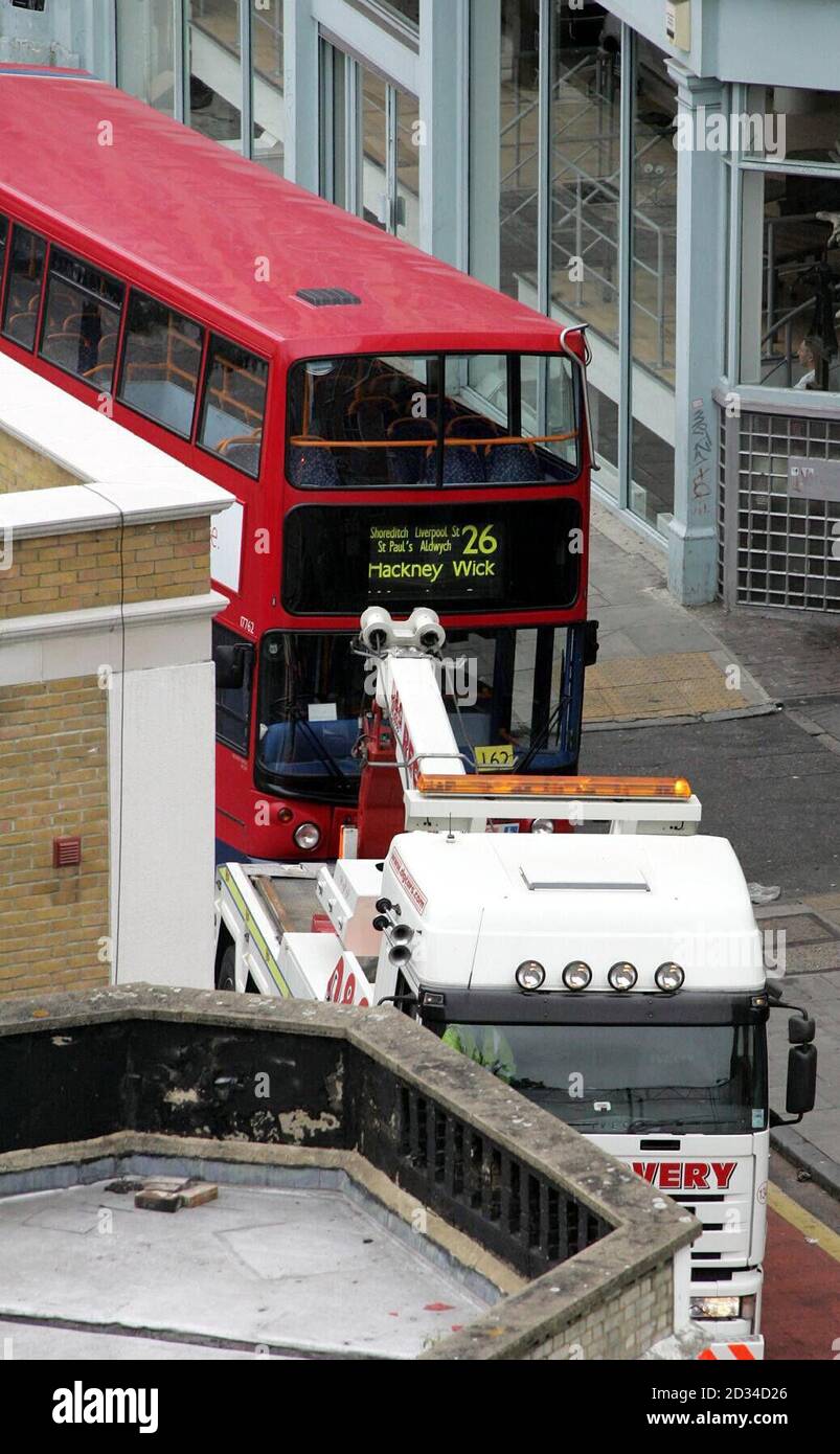 The Number 26 bus is removed from Hackney Road East London by Police ...