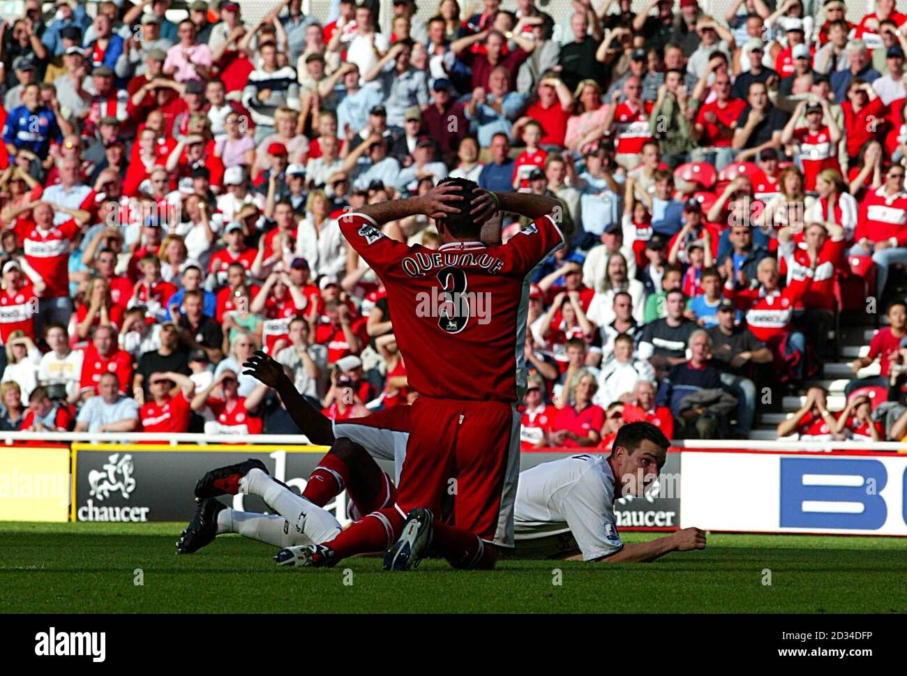 Middlesbrough's Franck Queudrue shows his dejection following a missed ...