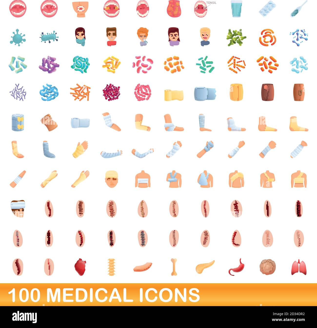 100 medical icons set. Cartoon illustration of 100 medical icons vector ...