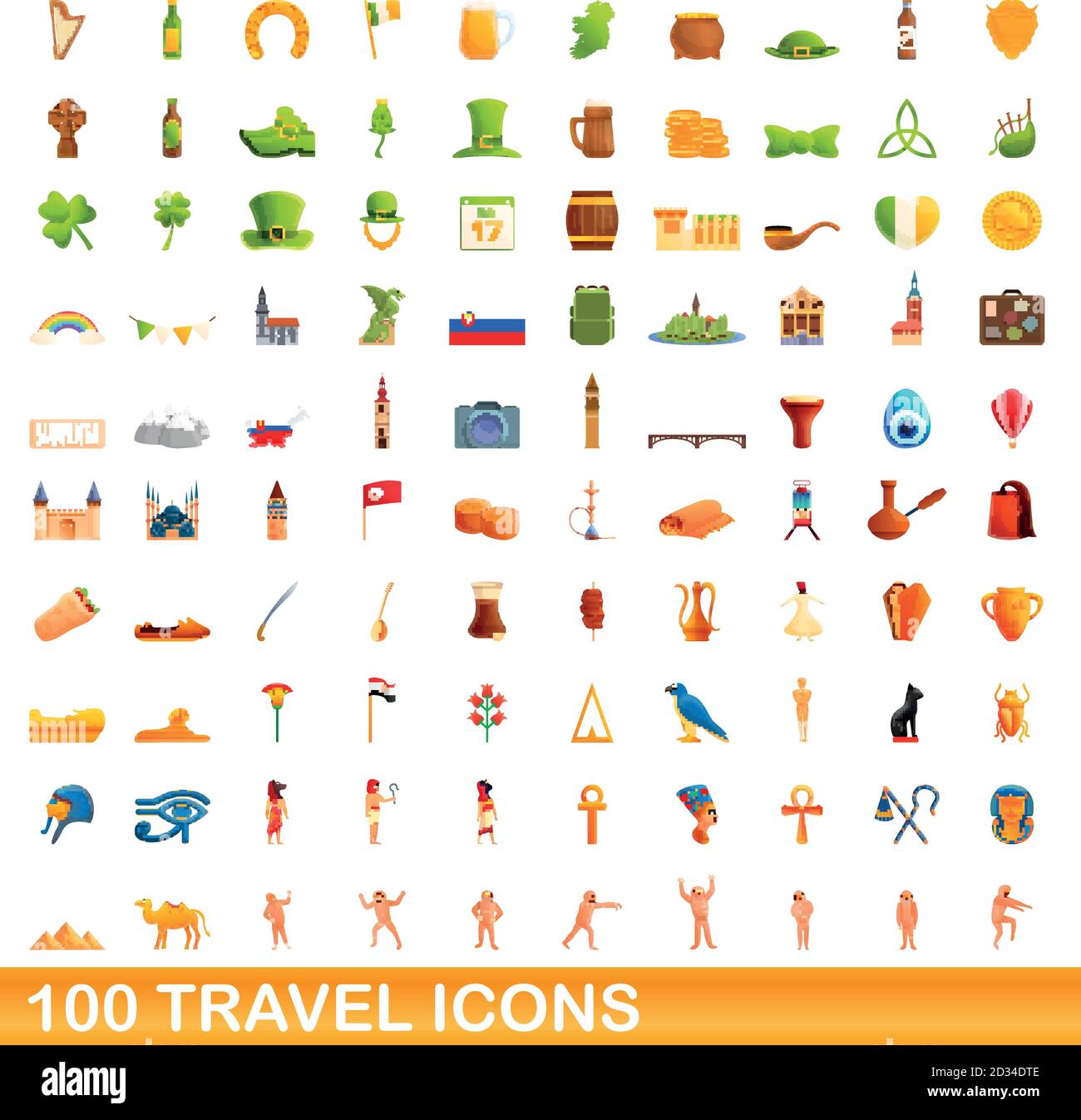 100 travel icons set. Cartoon illustration of 100 travel icons vector ...