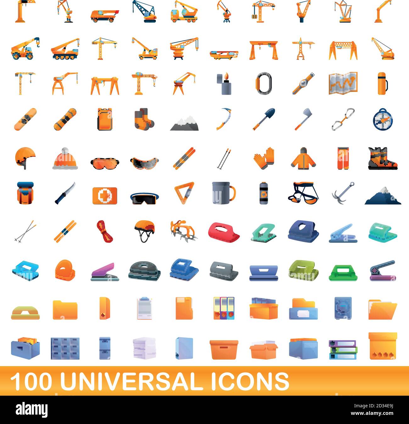 100 universal icons set. Cartoon illustration of 100 universal icons ...