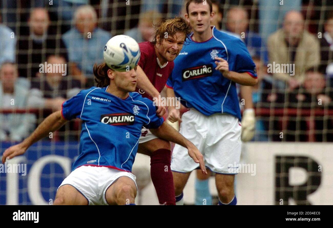 Rangers' Dado Prso (L) battles with Hearts' Steven Pressley during the ...