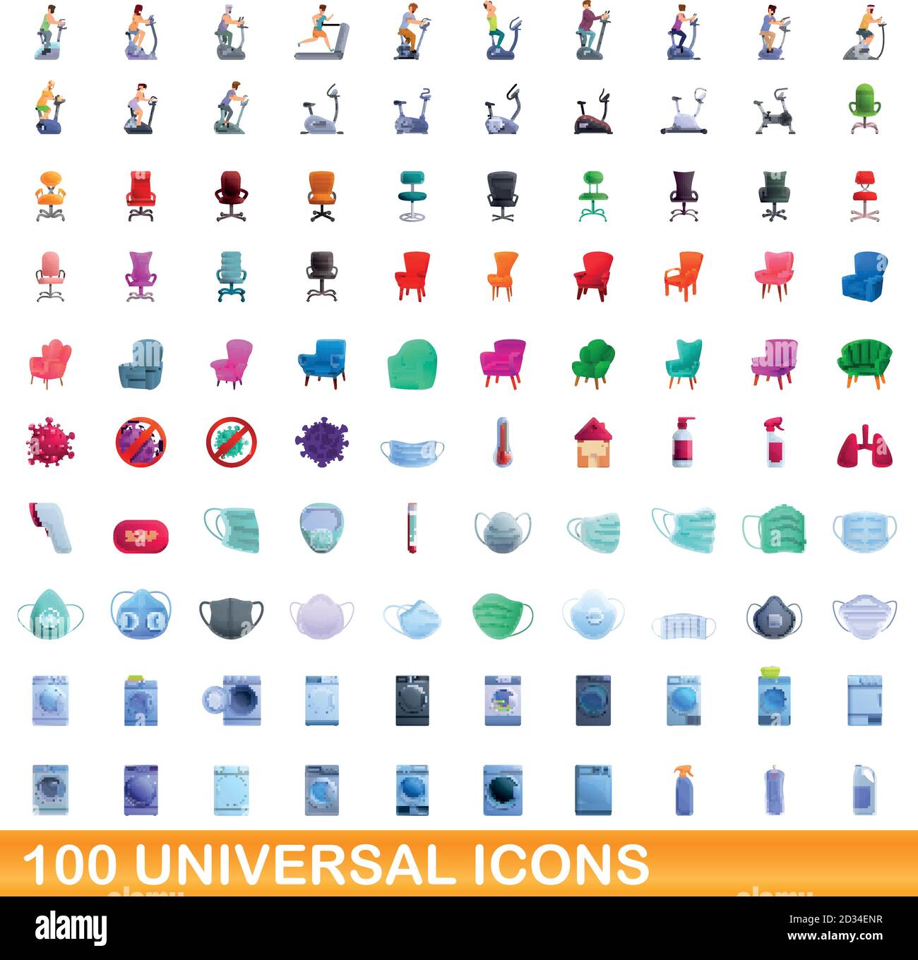 100 universal icons set. Cartoon illustration of 100 universal icons ...