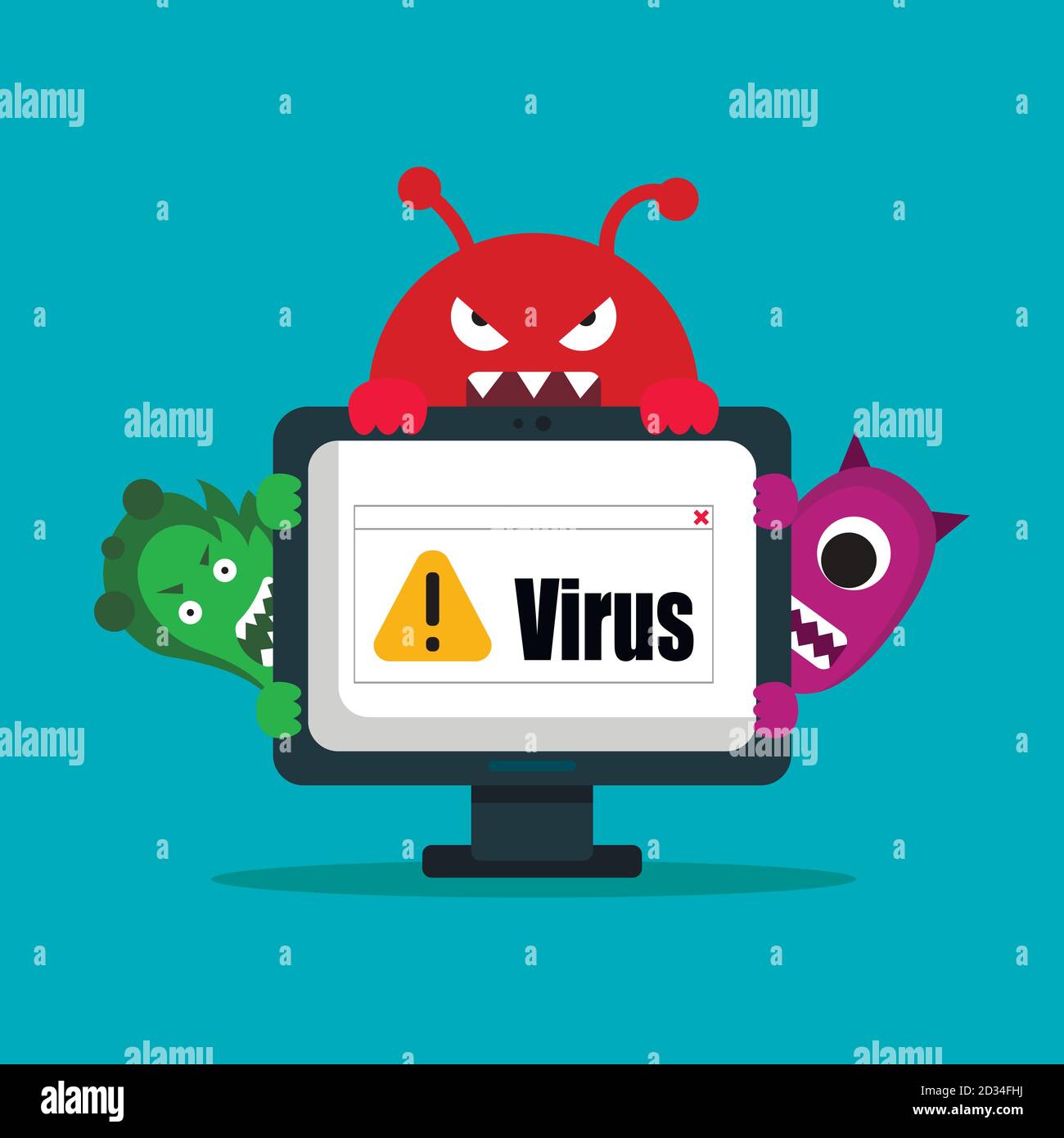 Computer virus internet security attack, vector illustration Stock ...