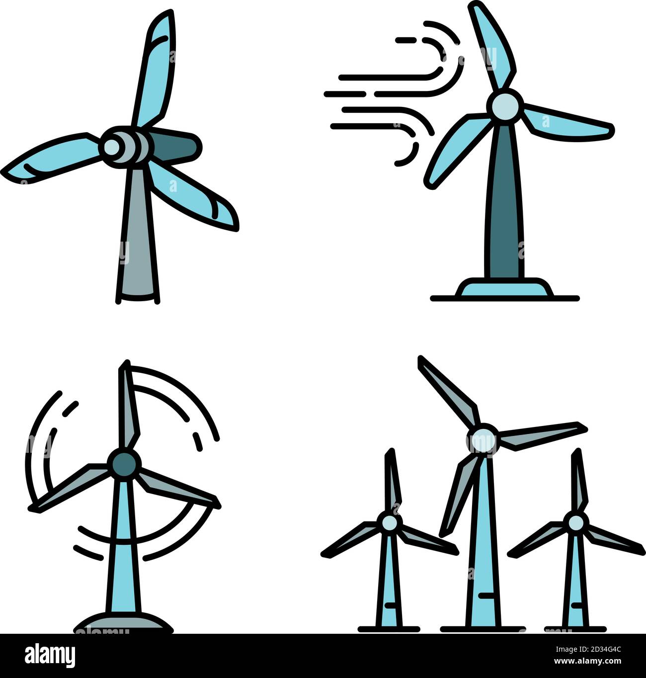 Wind turbine icons set. Outline set of wind turbine vector icons for ...