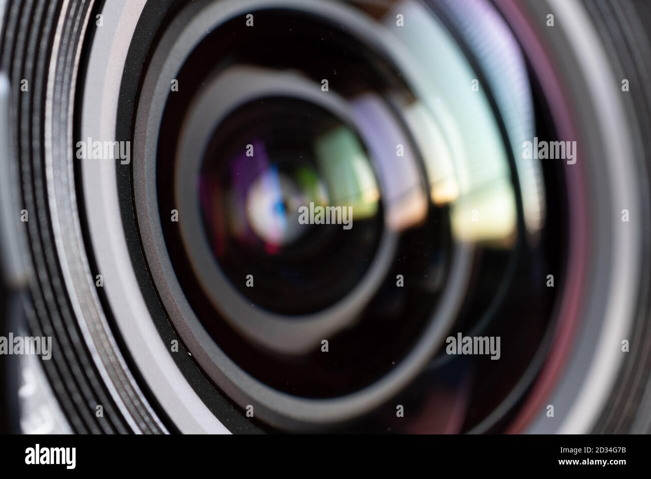 Close-up camera lens with color reflections Stock Photo - Alamy