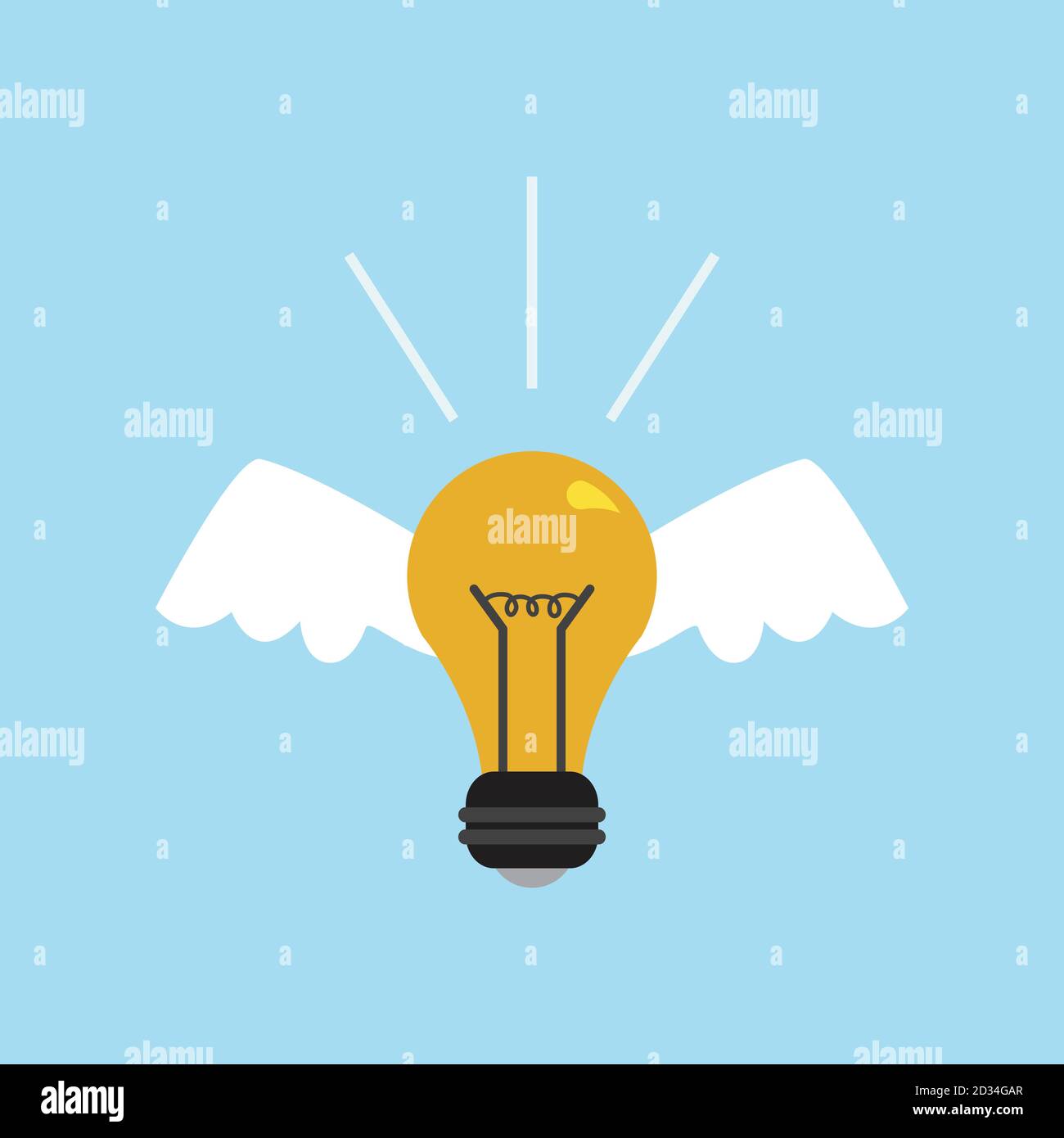 Vector illustration Light bulb with wings and rays shining. Symbol of ...