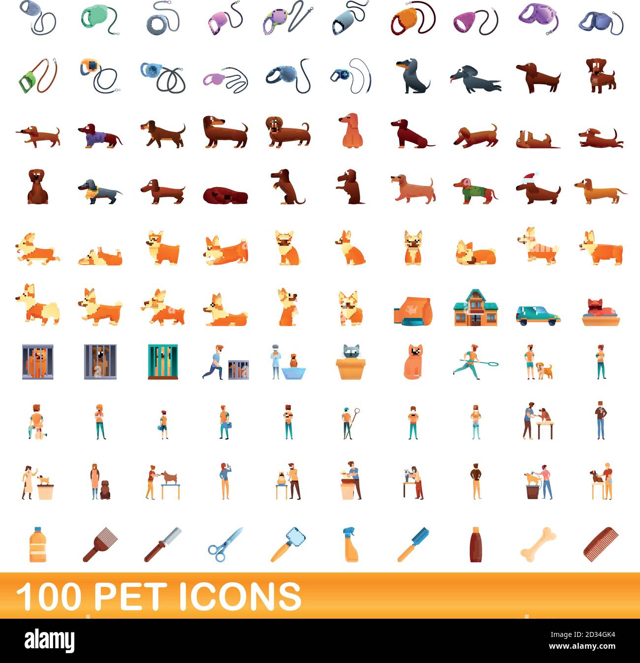 100 pet icons set. Cartoon illustration of 100 pet icons vector set ...