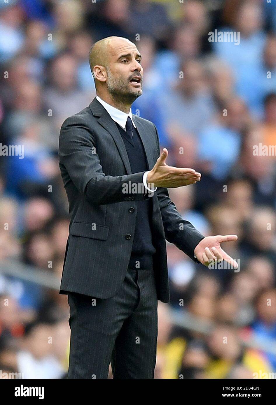 Manchester City manager Pep Guardiola gestures during the Premier ...