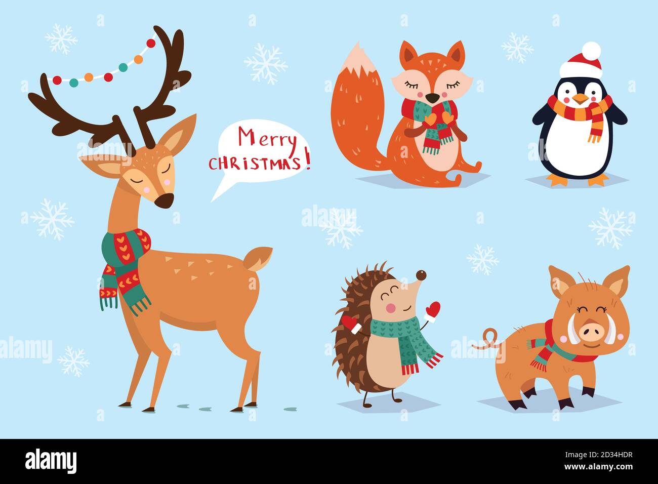 Christmas set, hand drawn style - calligraphy, animals and other ...