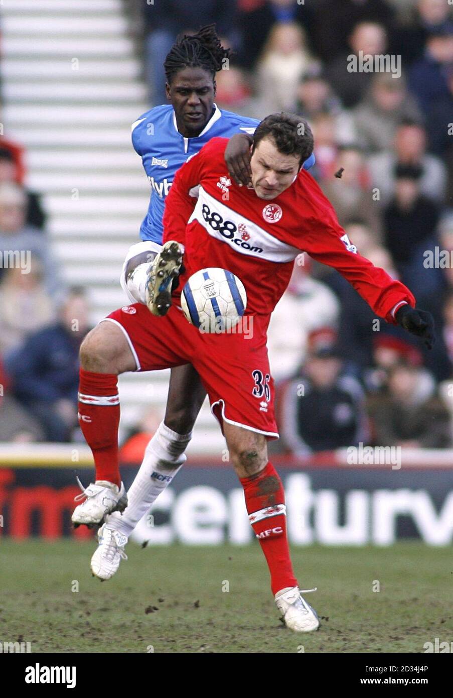 (L-R) Birmingham City's Mario Melchiot and Middlesbrough's Mark Viduka ...