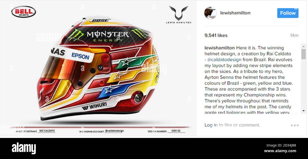 Undated photo taken from the Instagram account of Lewis Hamilton of the ...