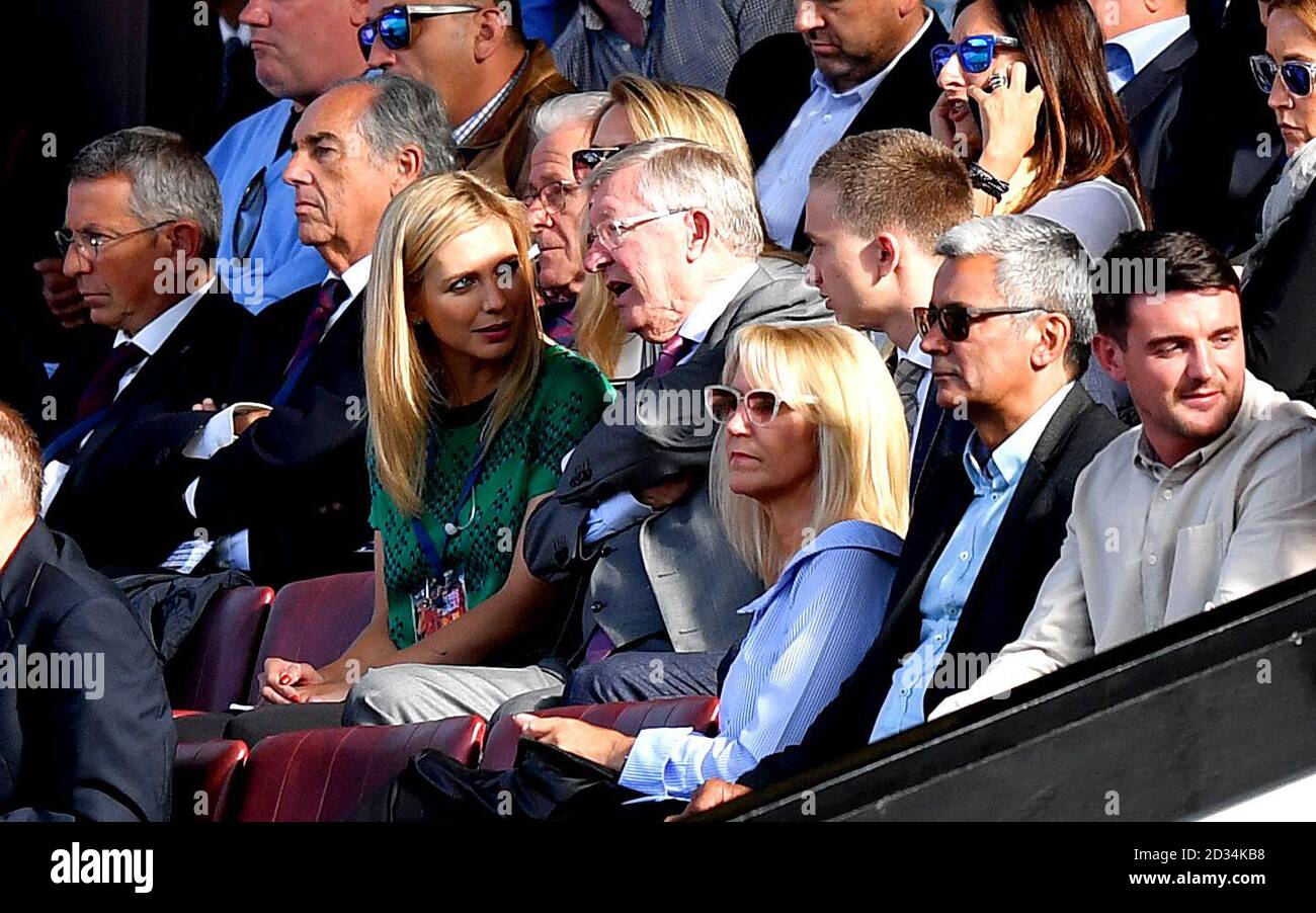 Sir Alex Ferguson with Rachel Riley in the stands during the legends ...
