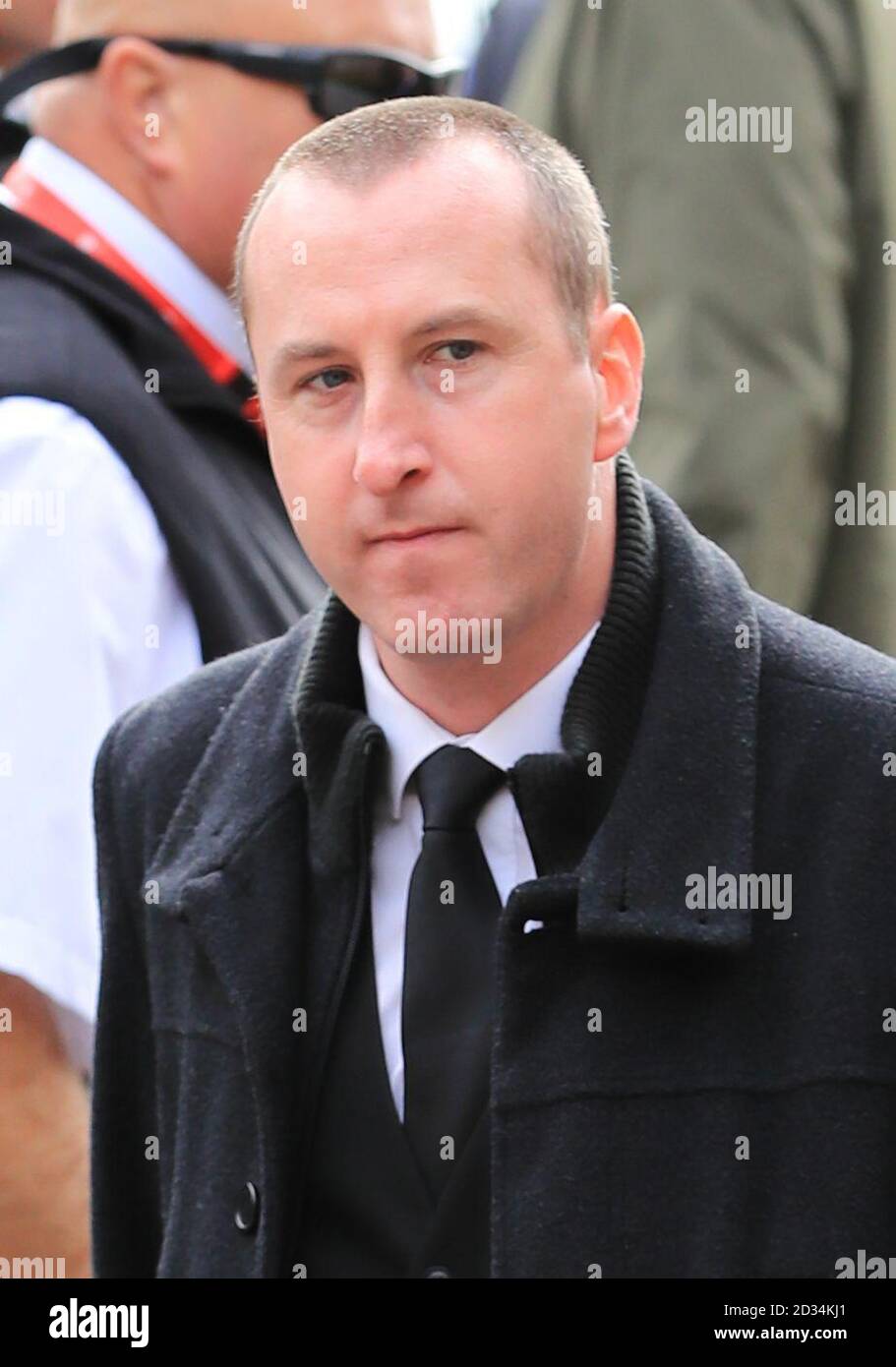 Andy Whyment arriving at Salford Cathedral for the funeral service of ...