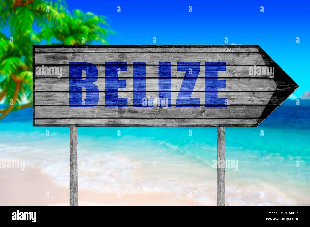 Belize wooden sign with beach background Stock Photo - Alamy