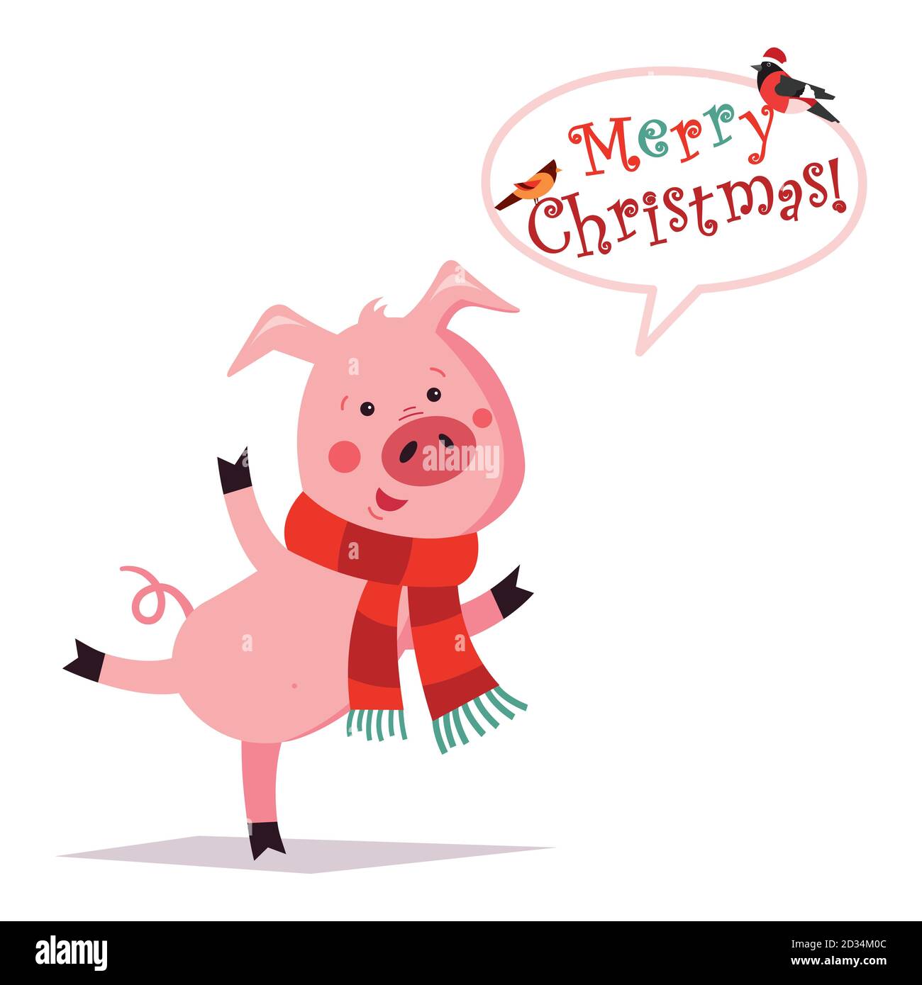 Funny Christmas pig. Greeting card. Merry christmas and a happy new ...