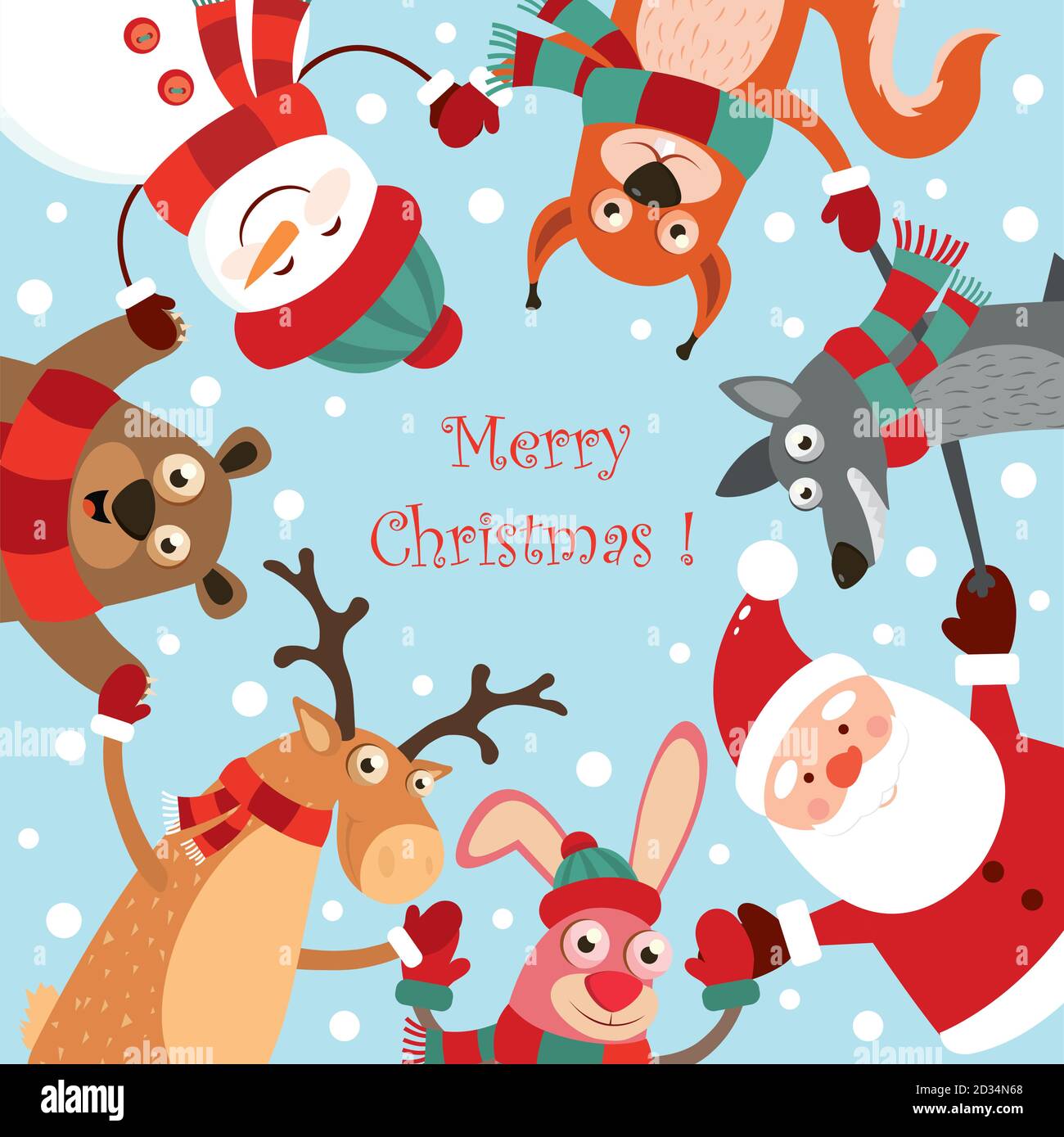 Christmas collection with cute animals in the dance: a hare, deer, bear ...
