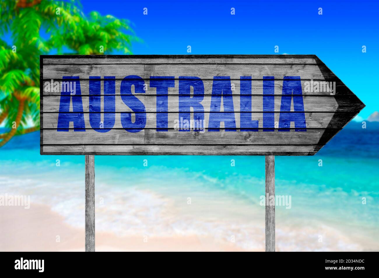Australia wooden sign with beach background Stock Photo - Alamy