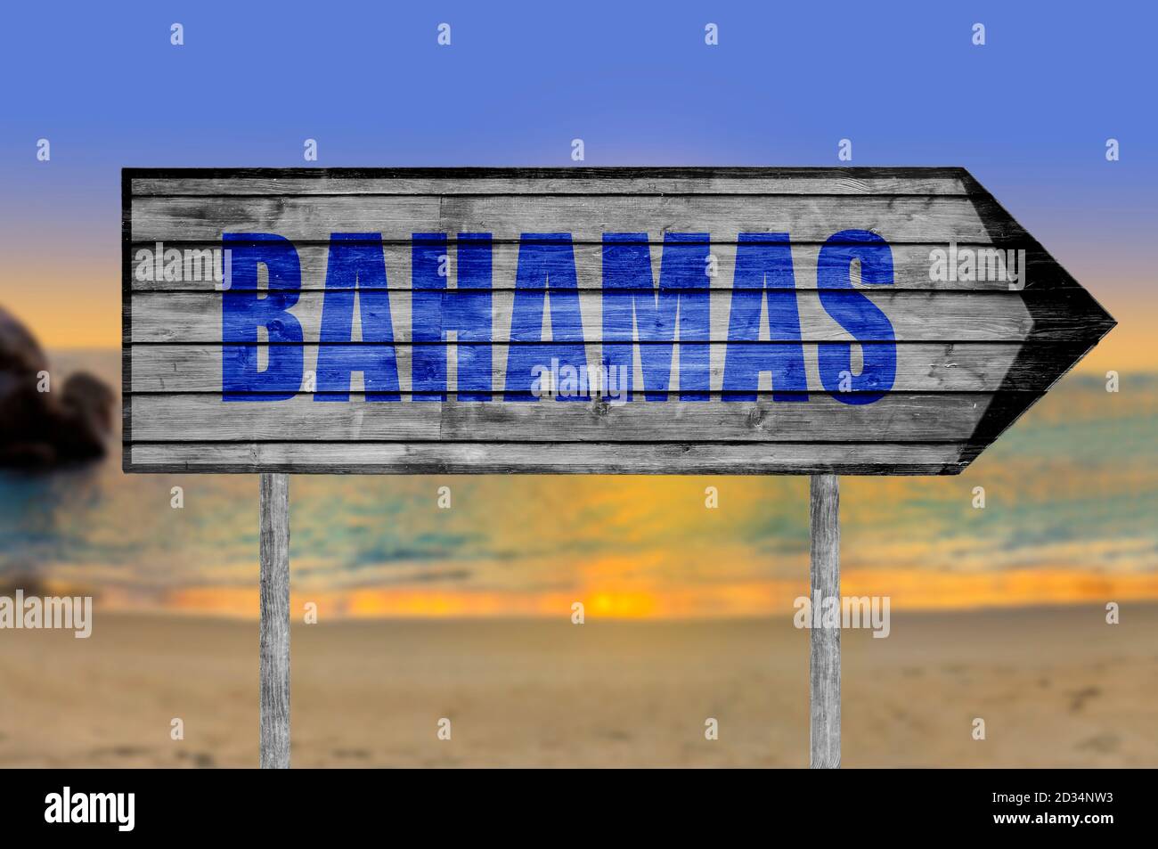 Bahamas wooden sign with beach background Stock Photo - Alamy