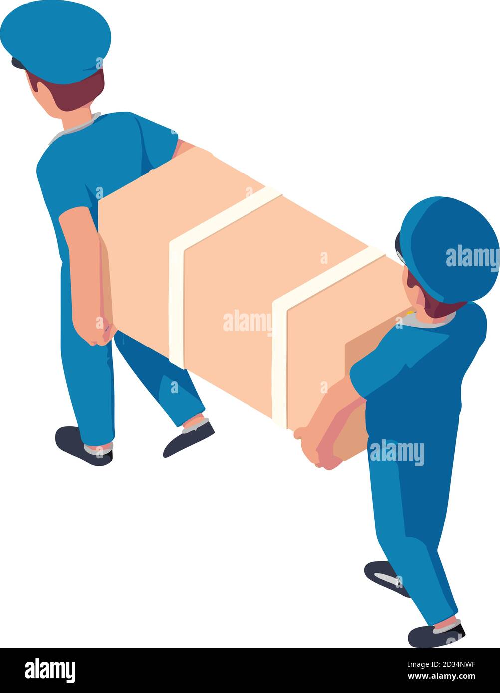 Two postman delivery fridge icon. Isometric of two postman delivery ...