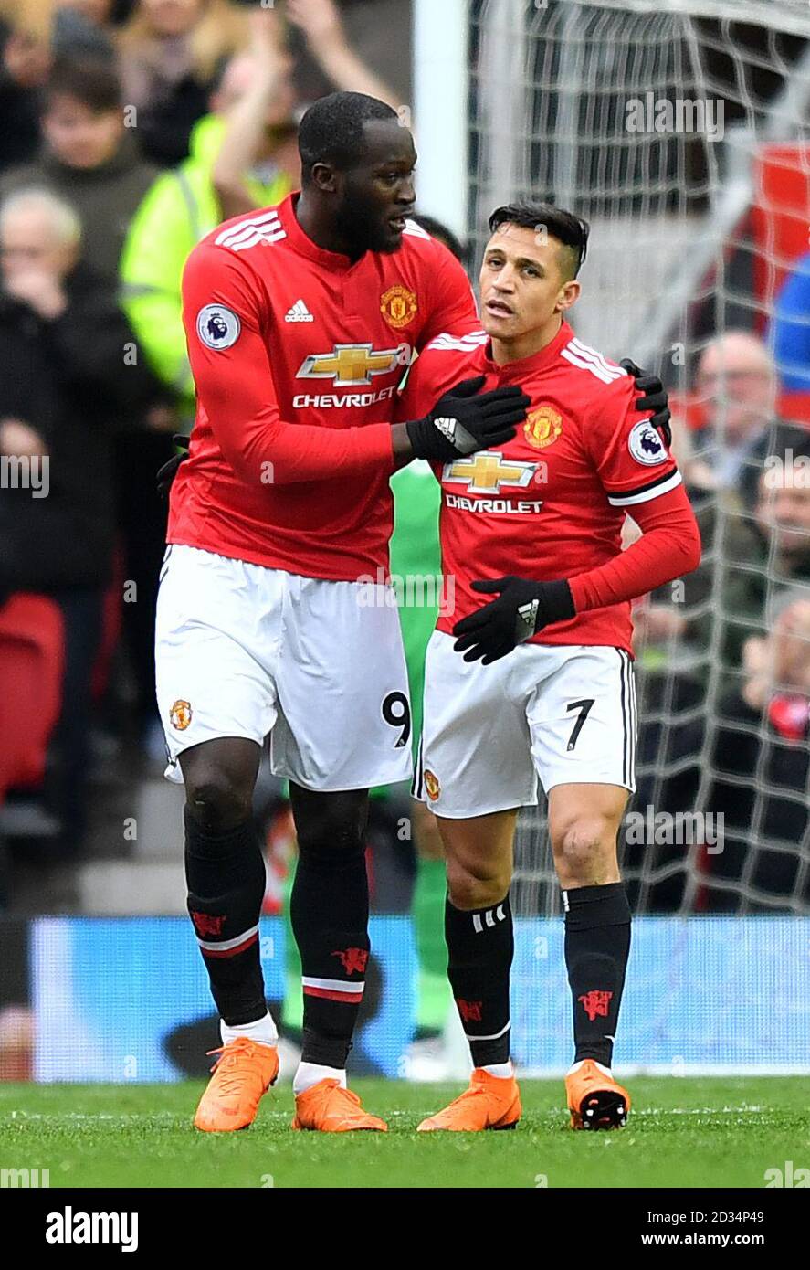 Manchester United's Romelu Lukaku (left) celebrates scoring his side's ...