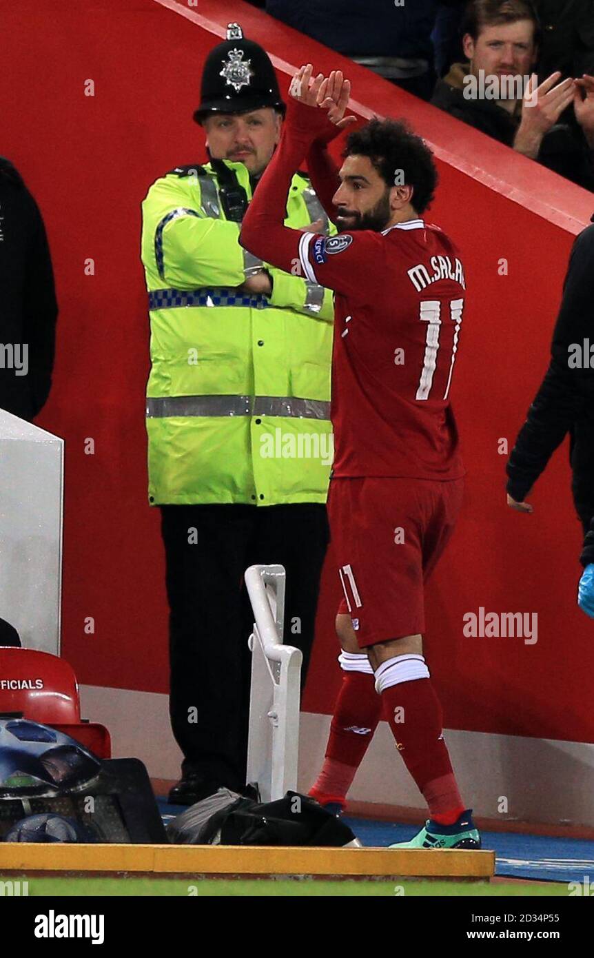 Liverpool's Mohamed Salah is substituted after suffering an injury ...