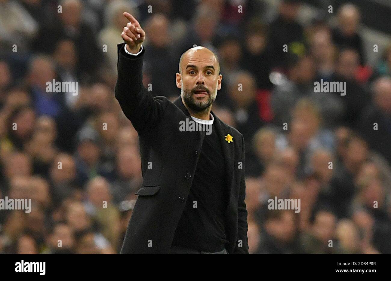 Manchester City manager Pep Guardiola gestures on the touchline during ...