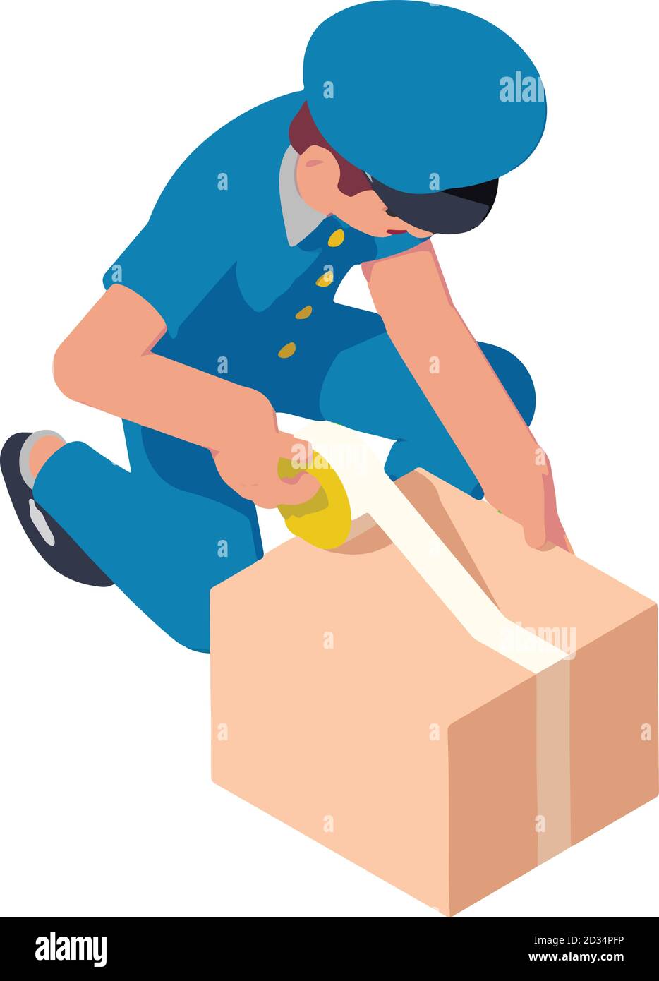 Postman packing parcel icon. Isometric of postman packing parcel vector ...