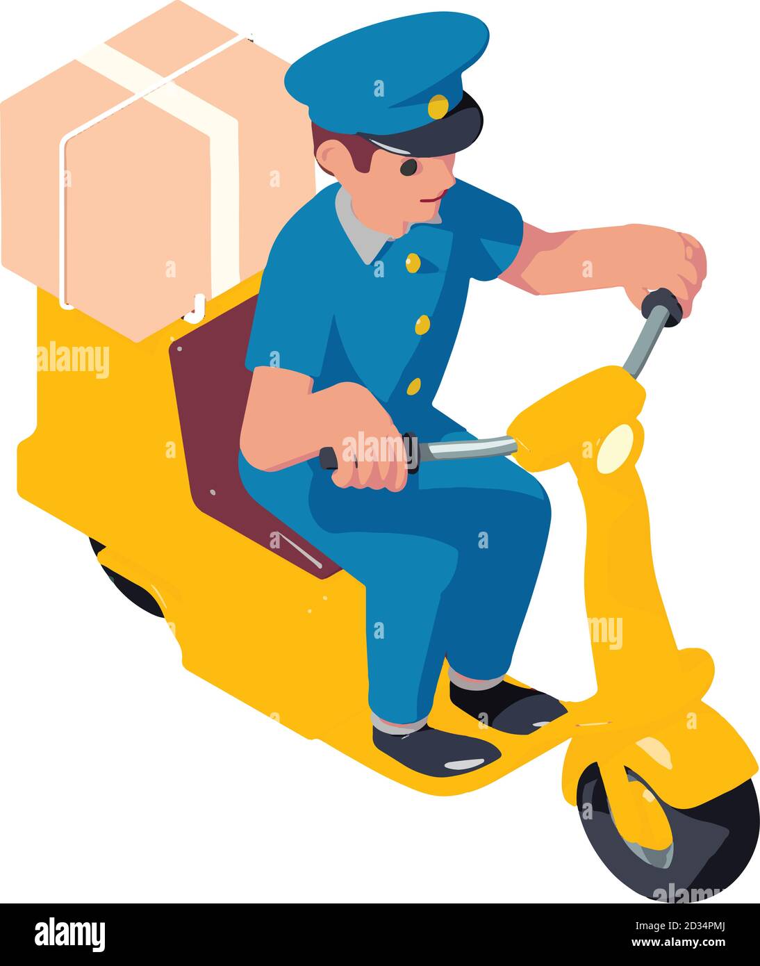 Postman scooter box delivery icon. Isometric of postman scooter box ...