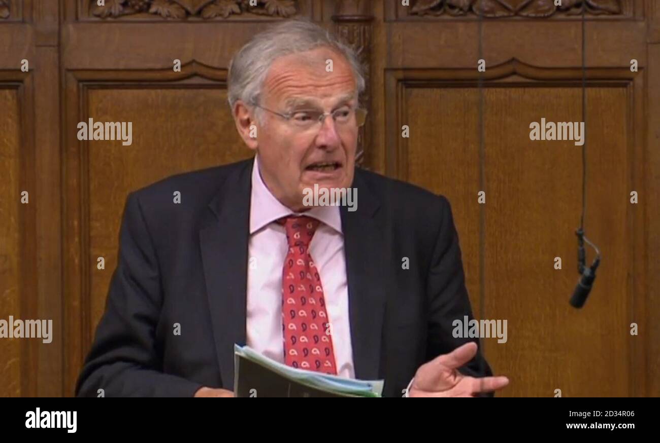 Sir Christopher Chope speaking in the House of Commons, London as ...