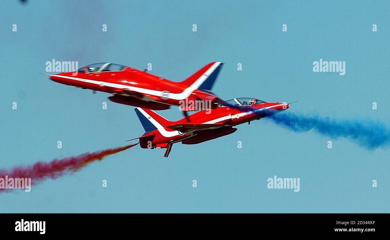 The Red Arrows RAF display team, in action at the International Air ...