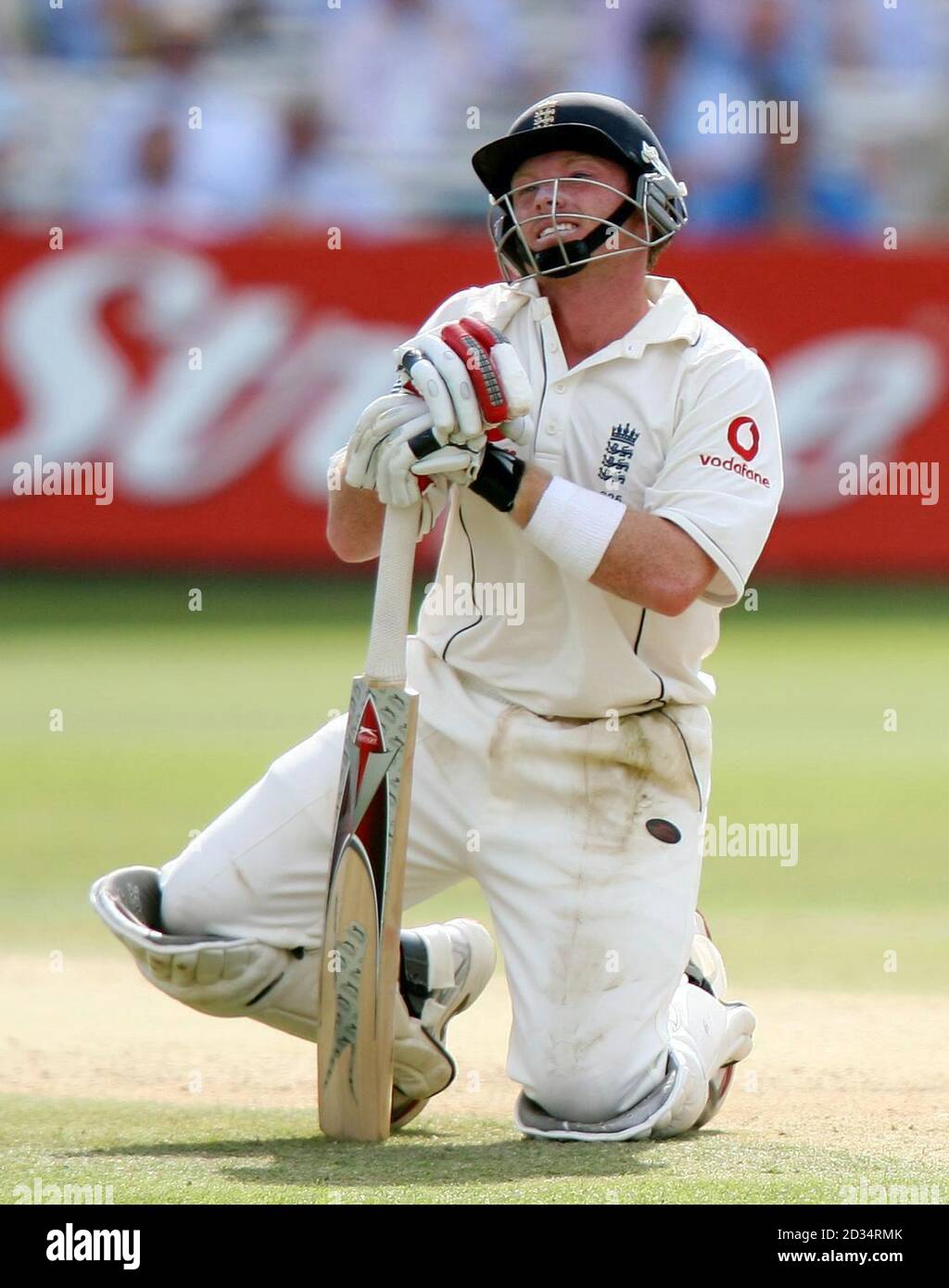 England's Ian Bell gets up after losing his wicket during the fourth ...