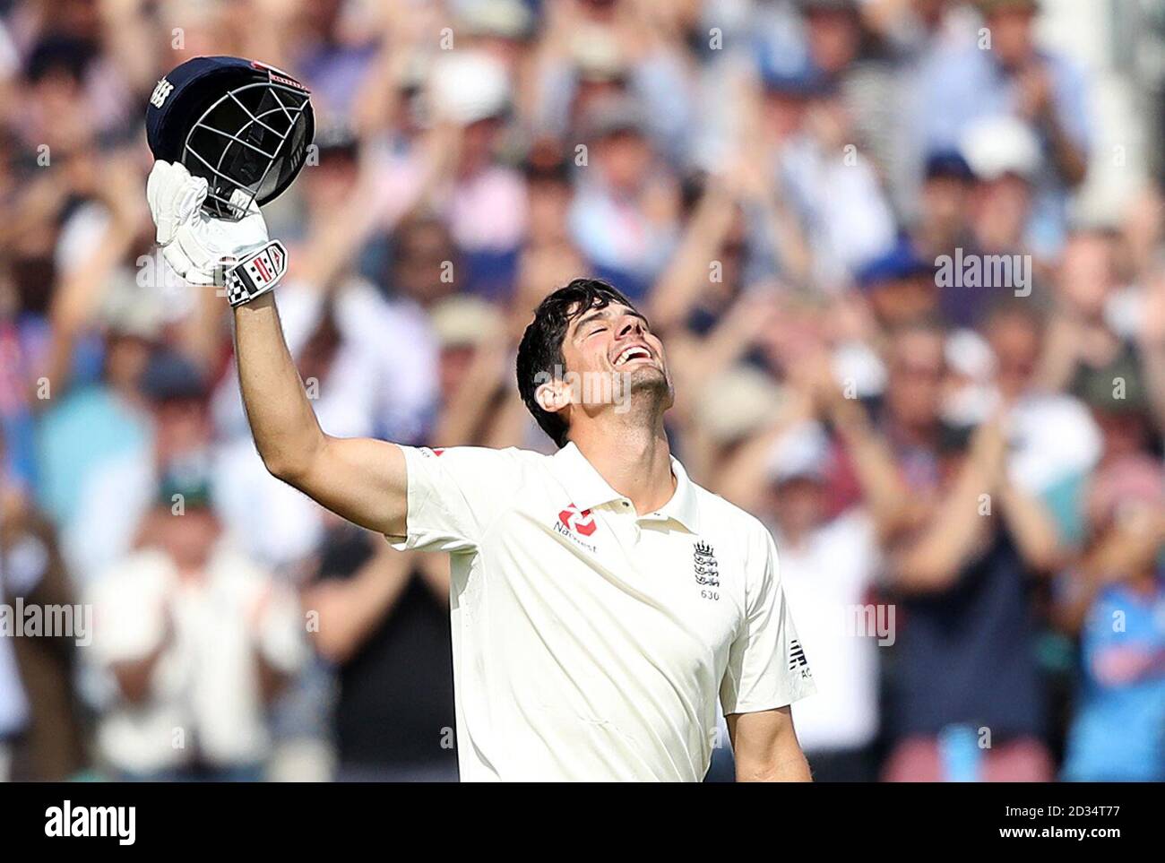 England's Alastair Cook celebrates reaching his century during the test ...