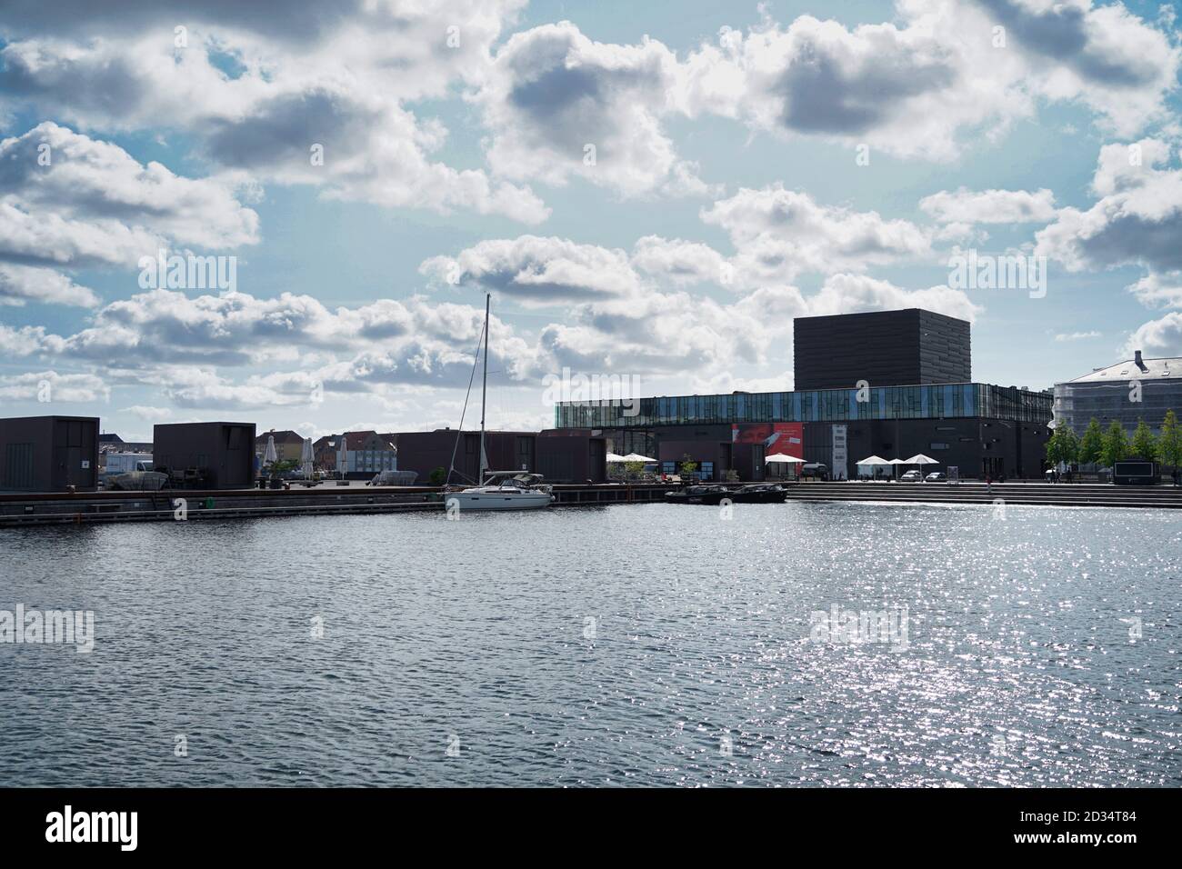 Copenhagen, Europe, Nyhavn, kissing stairs, waterfront, cloudy sky ...