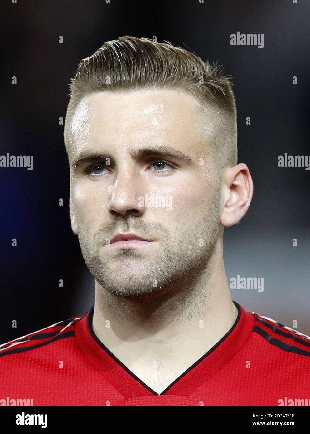Manchester United's Luke Shaw lines up prior to the UEFA Champions ...