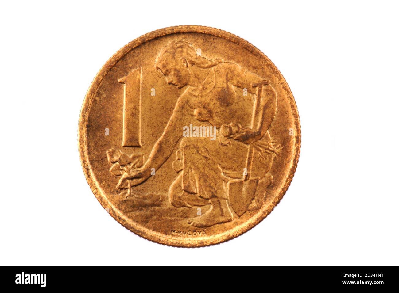 old czech crown (czech coin - 1 koruna) isolated on the white ...