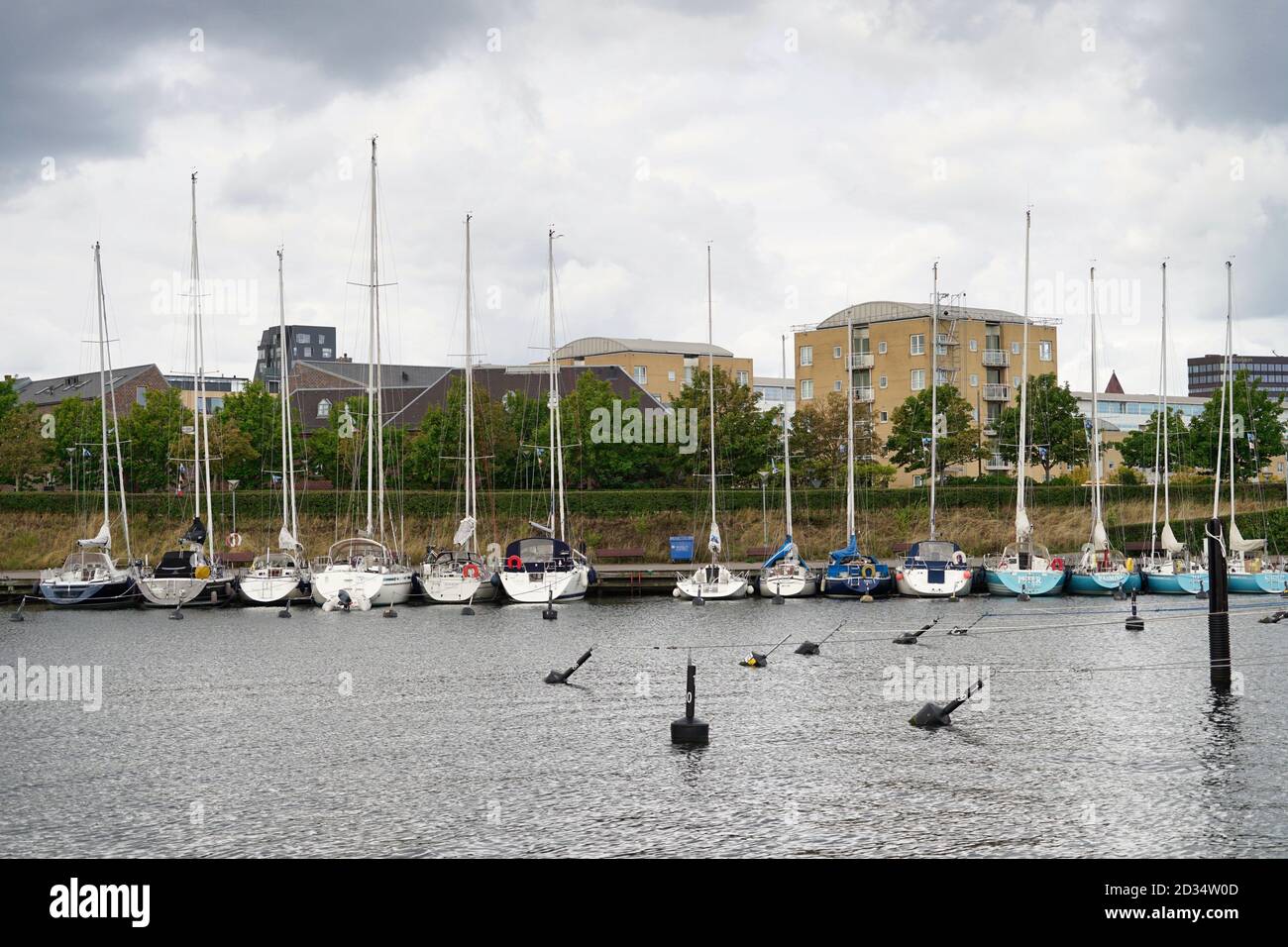 Copenhagen, Europe, marina with sailing yachts, cloudy sky Stock Photo ...